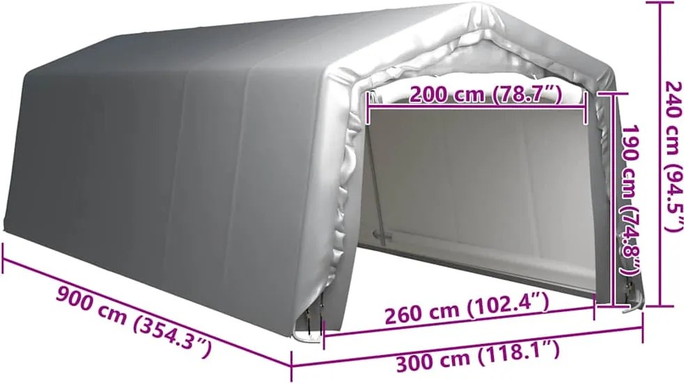 Úložný stan 300 x 900 cm ocelově šedý 3079590