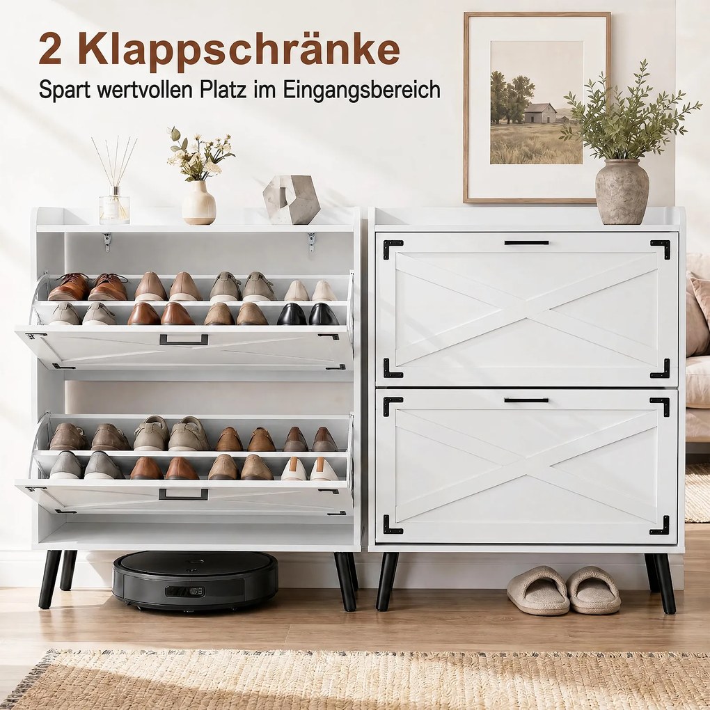 Costway Botník s 2 výklopnými zásuvkami Volně stojící botník – 80 × 24 × 103 cm