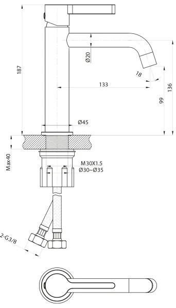 Sapho - Umyvadlová baterie ICONIC 18,7 cm lesklý chrom