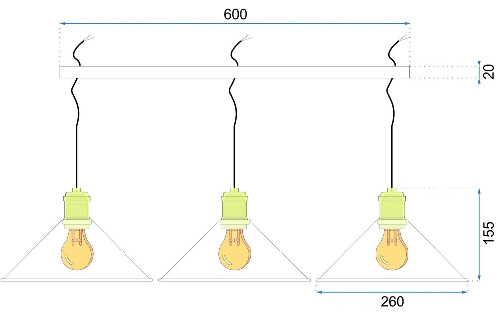 Toolight Porto, závěsné stropní svítidlo 3xE27 APP017-3CP, černá-zlatá, OSW-00206