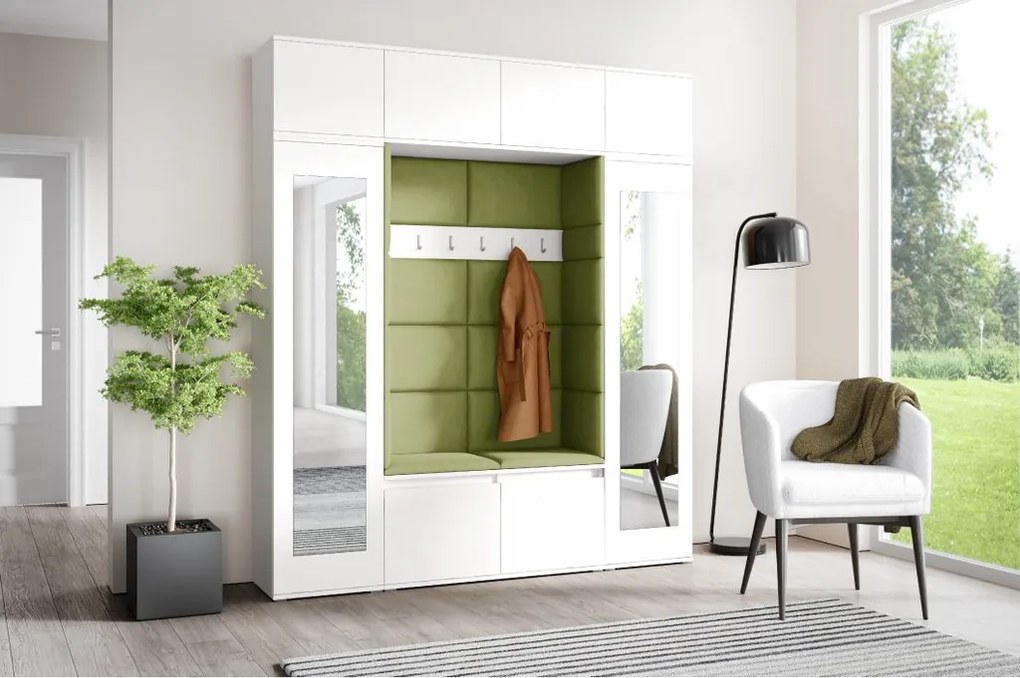 Eka Předsíňová stěna s čalouněnými panely Trinity 32 - Bílá / Olivová 2312