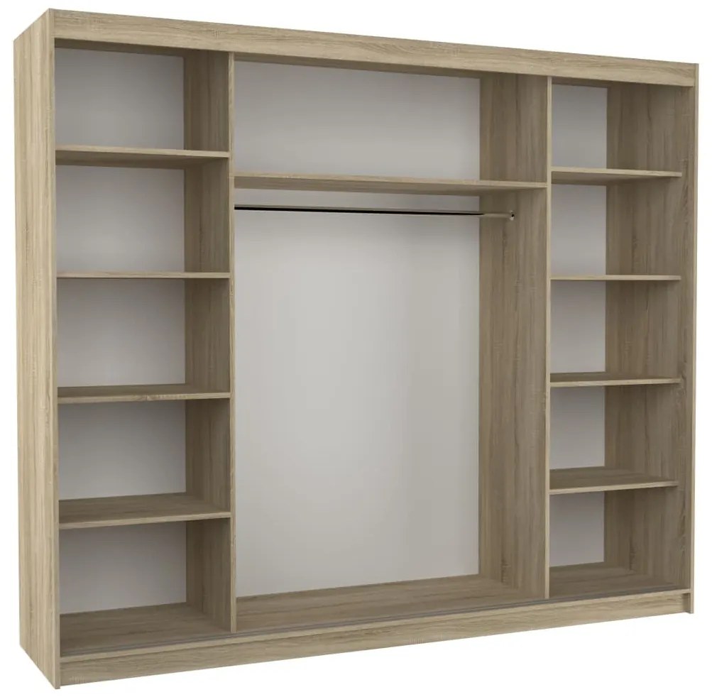 Šatní skříň s posuvnými dveřmi Antos - 250 cm Barva: Bílá/dub Sonoma