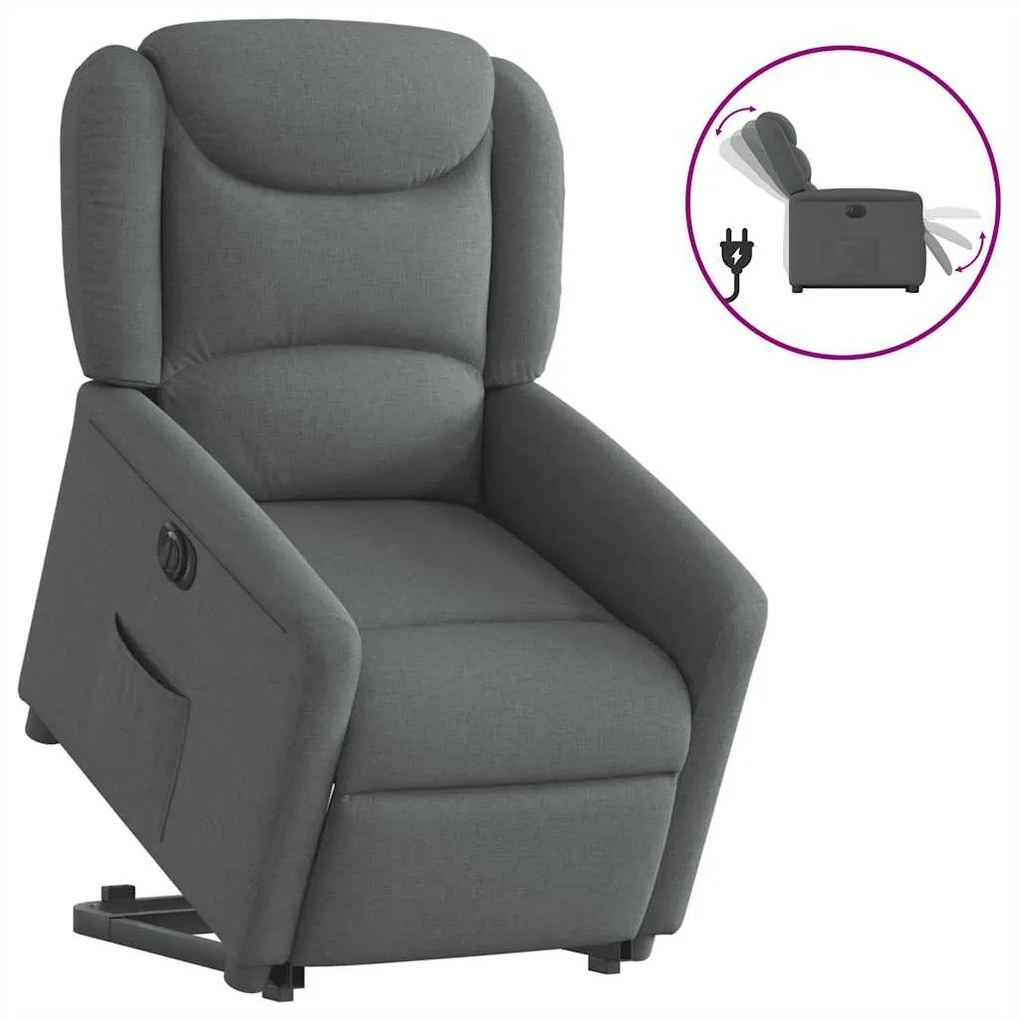 Elektrické zvedací polohovací křeslo tmavě šedé textil 3303215