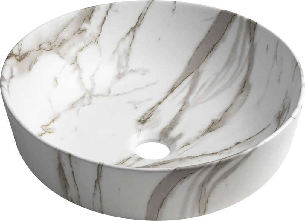 Sapho - Umyvadlo na desku Rondea, průměr 41 cm, bez přepadu, bez otvoru pro baterii, bianco carrara AR445BC
