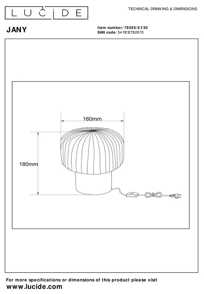 Lucide 78595/01/30 stolní lampa Jany, černá, E14, ø16cm