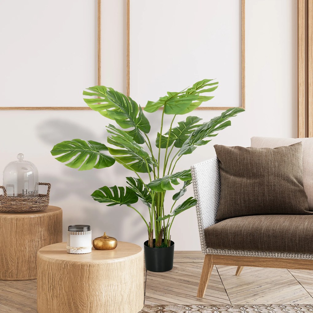 HOMCOM Umělá rostlina Monstera 120cm s květináčem a PE mechem, klamně skutečná pro obývací pokoj a dekorace v zelené barvě