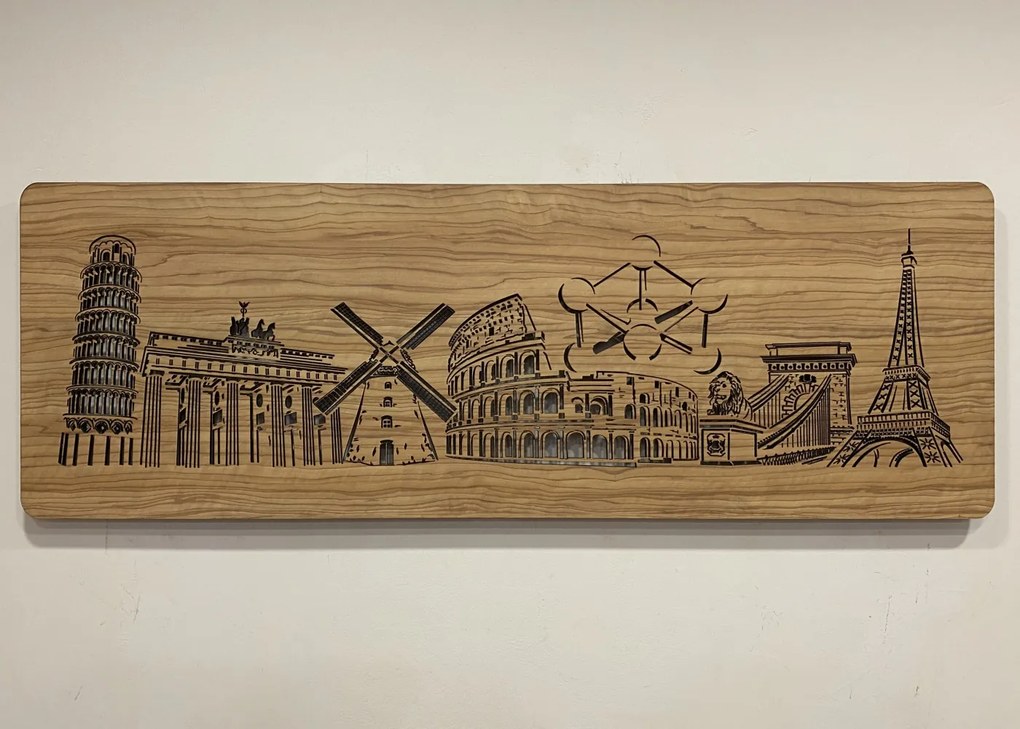 Li-Go "Evropské památky" světelný obraz 230V 130x40 cm provedení povrchu: černá s patinou
