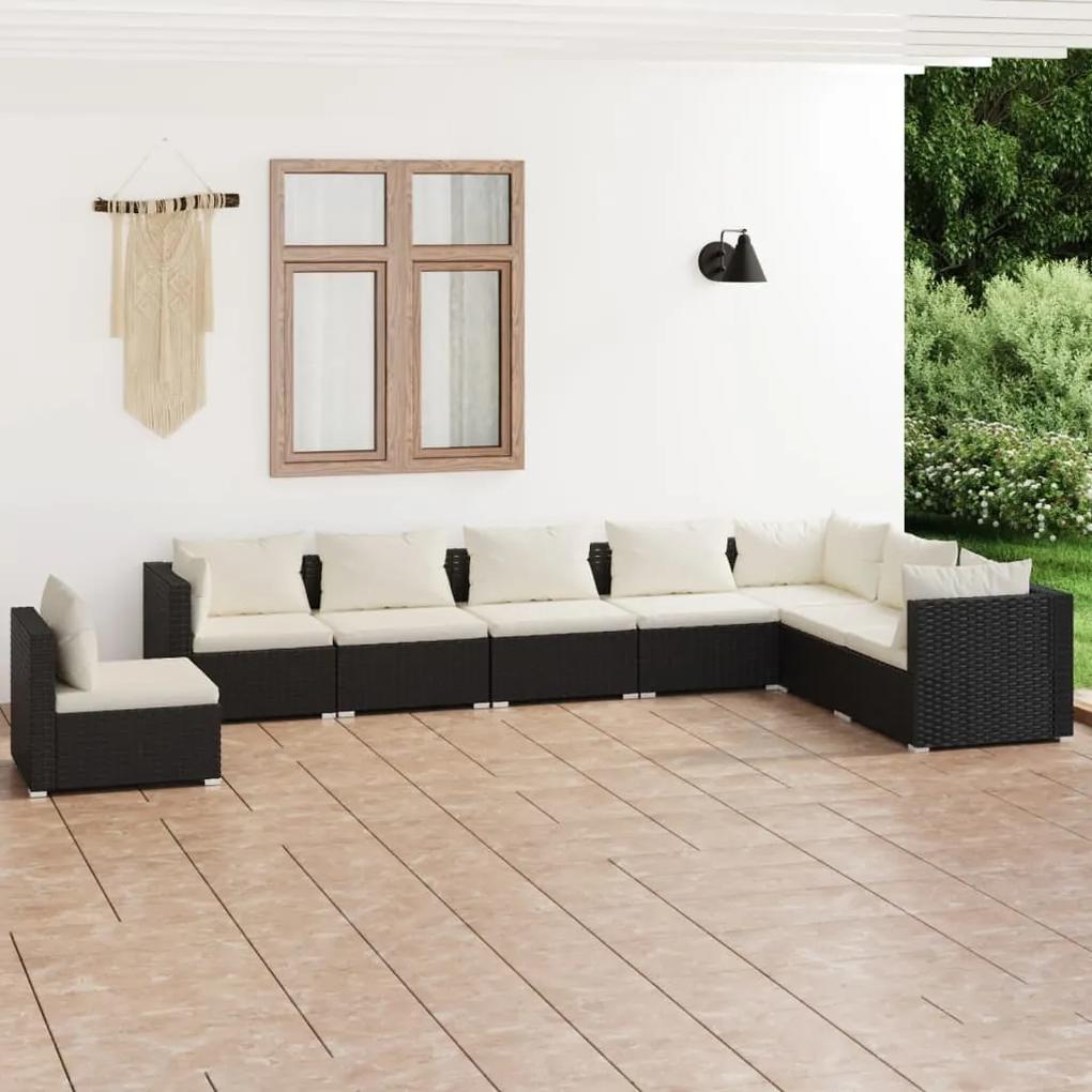 vidaXL 8dílná zahradní sedací souprava s poduškami polyratan [3102368] Barva: Černá a krémová