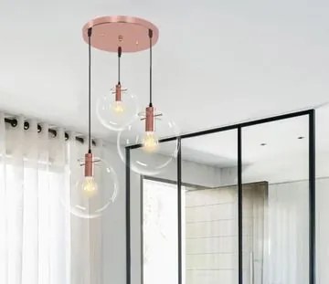 Toolight - Závěsné skleněné stropní svítidlo LASSI 20 + 25 + 30 cm 3xE27, růžové zlato, OSW-00133
