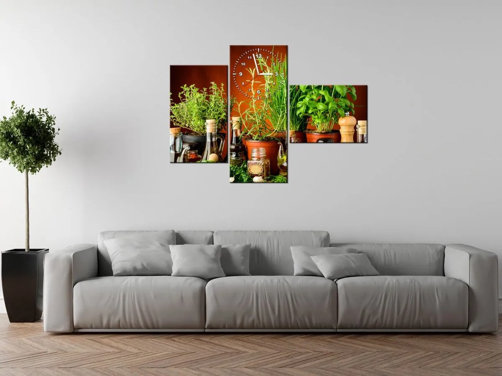 Gario Obraz s hodinami Zeleninové přísady - 3 dílný Rozměry: 30 x 90 cm