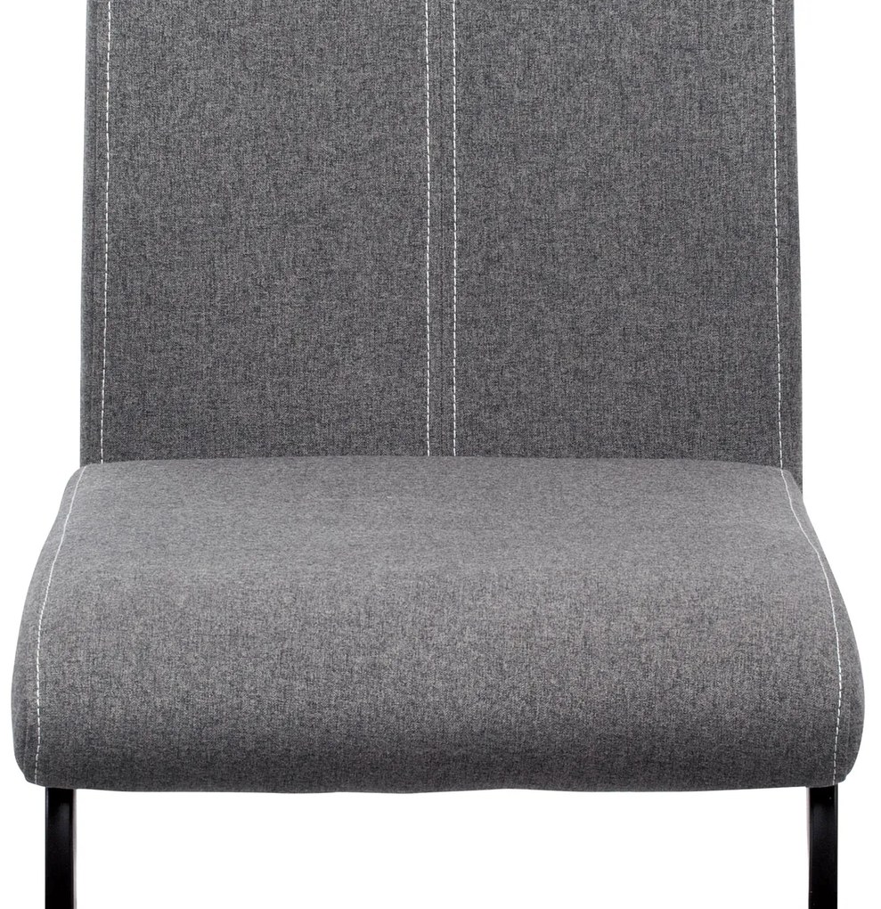 AUTRONIC Jídelní židle, potah šedá látka, bílé prošití, kovová podnož, černý matný lak