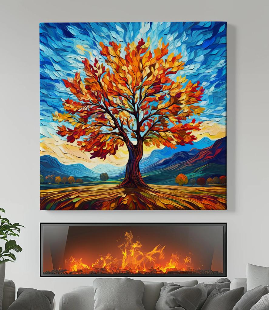 Obraz na plátně - Strom života podzim na obzoru FeelHappy.cz Velikost obrazu: 120 x 120 cm
