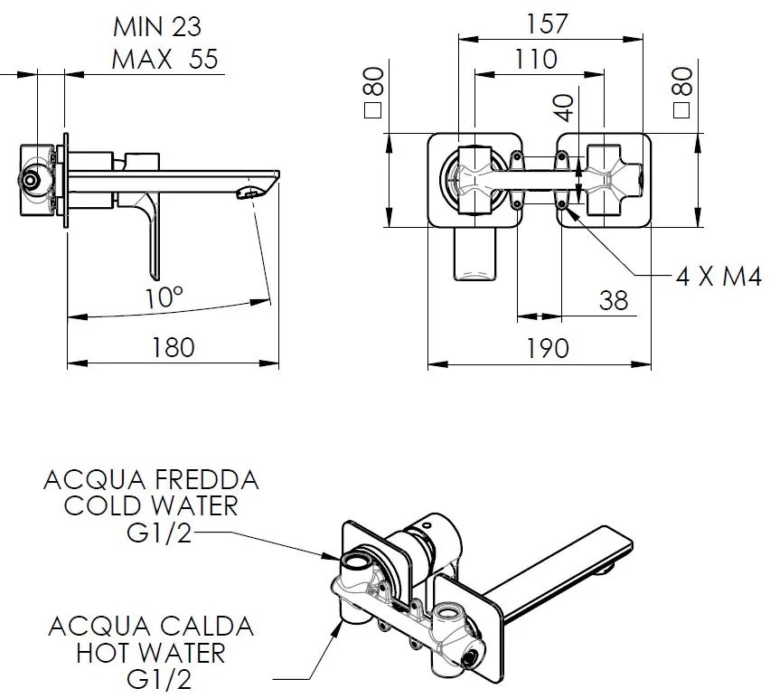 Sapho, PAX podomítková umyvadlová baterie, černá matná, XA08/15