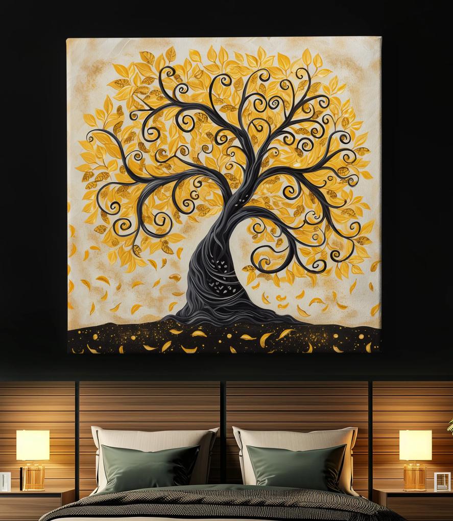 Obraz na plátně - Strom života Zlatavé lístky FeelHappy.cz Velikost obrazu: 120 x 120 cm