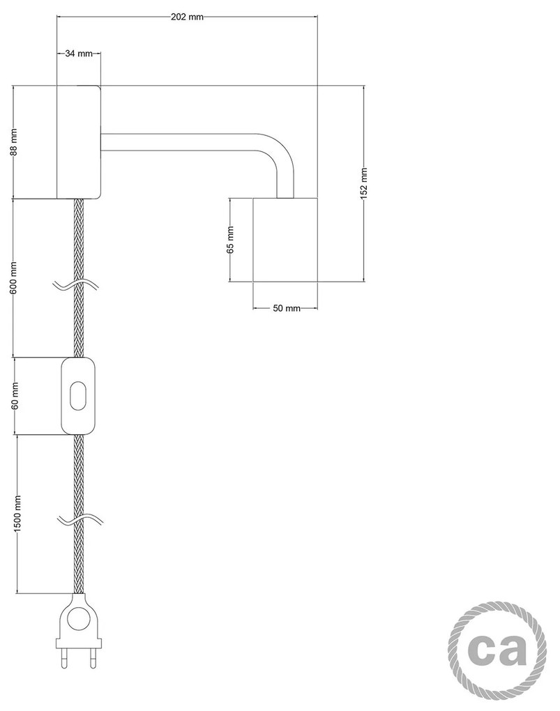 creative cables Spostaluce, nástěnná dřevěná lampa s prodloužením do tvaru l s vypínačem a zástrčkou Barva: Neutrální-matná bílá