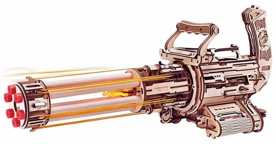 RoboTime 3D dřevěná mechanická skládačka Rotační kulomet