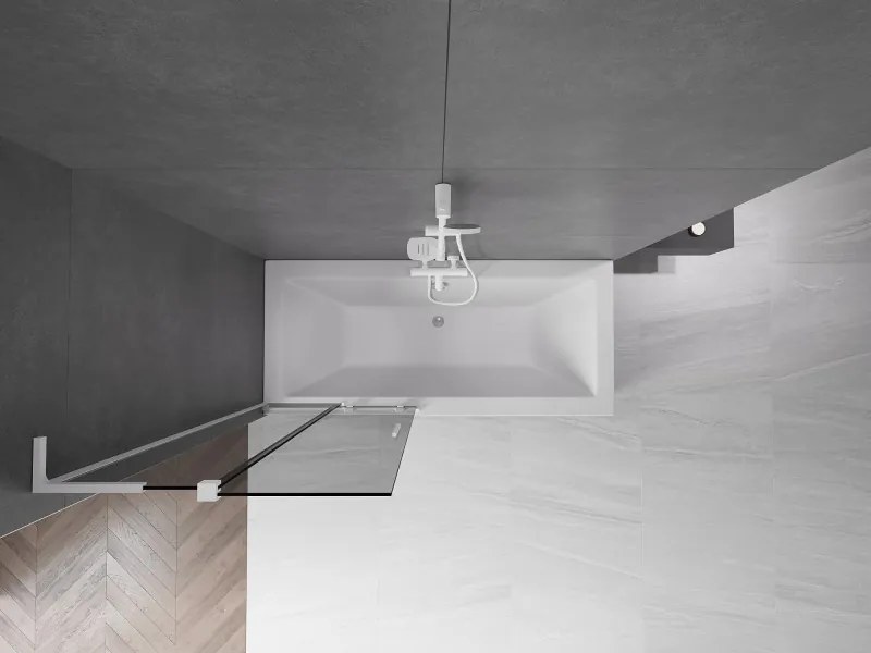 Mexen Velar L, 2-křídlová posuvná vanová zástěna 85 x 150 cm, 8mm šedé sklo, bílá matná, 896-085-003-41-20