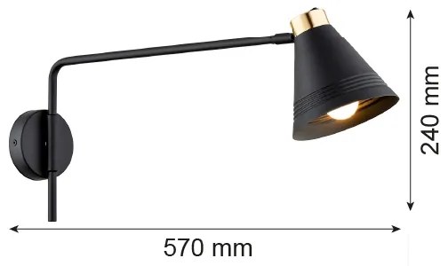 Argon 8009 - Nástěnná lampa AVALONE 1xE27/15W/230V 57 cm černá/zlatá