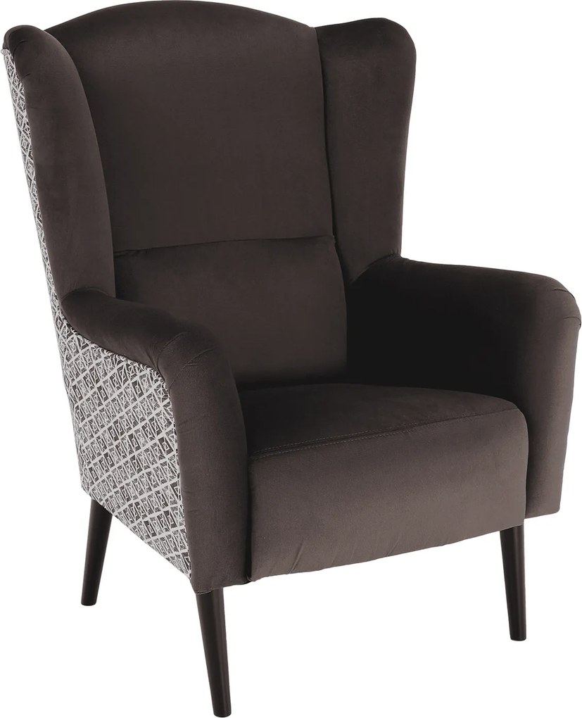 designové křeslo, ušák, Velvet látka hnědá / vzor Terra, Tempo Kondela BELEK