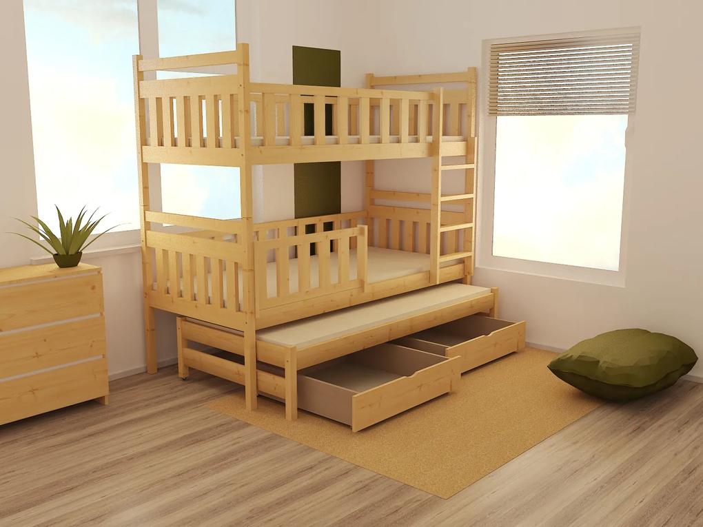 MAXMAX Dětská patrová postel s přistýlkou z MASIVU 180x80cm SE ŠUPLÍKY - PPV008