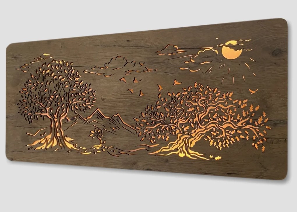 Li-Go "Tři duby" světelný obraz 230V 90x40 cm provedení povrchu: ořech