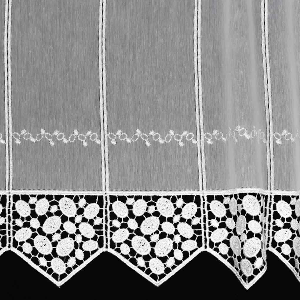 Brilltex Voálová vitrážová záclona 13/887 vyšívané oválky, s bordurou, smetanová, výška 45cm (v metráži)