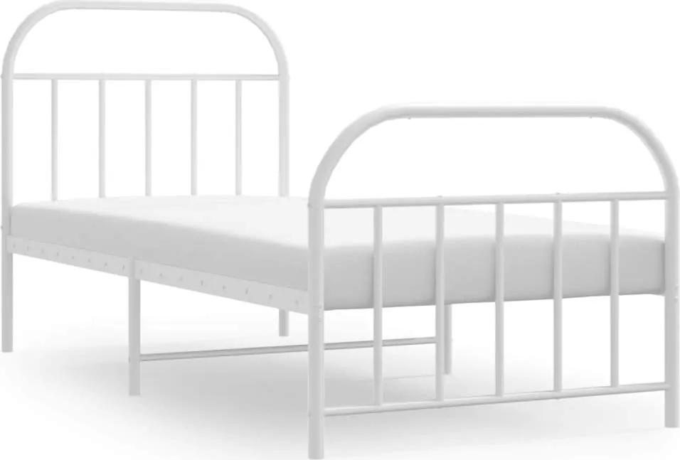 vidaXL Kovový rám postele s hlavovým a nožním čelem 90 x 200 cm [353695] Barva: Bílá