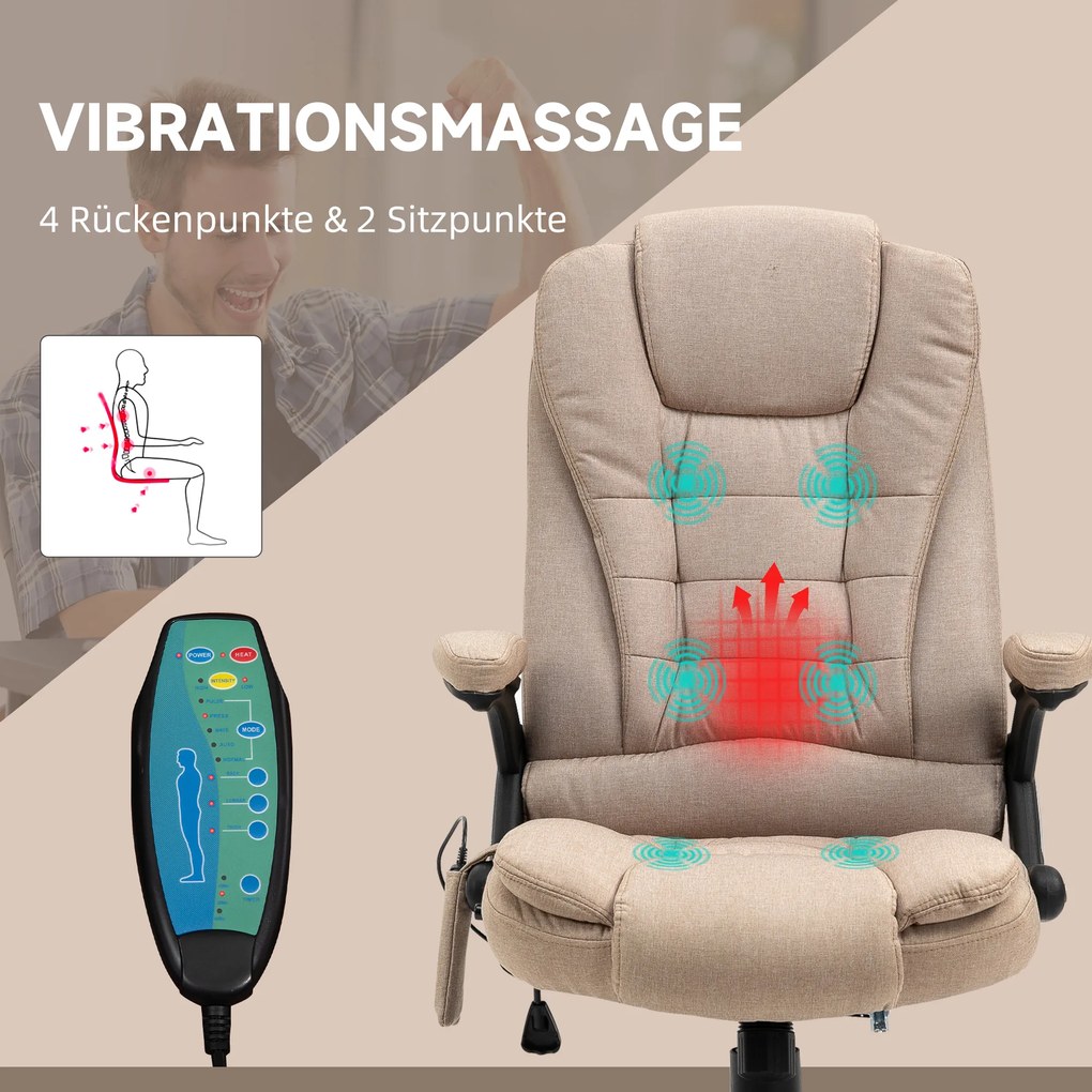Kancelářská židle Vinsetto s vibrační masáží, ergonomická kancelářská židle s vyhříváním a funkcí polohování, výškově nastavitelná manažerská židle s…