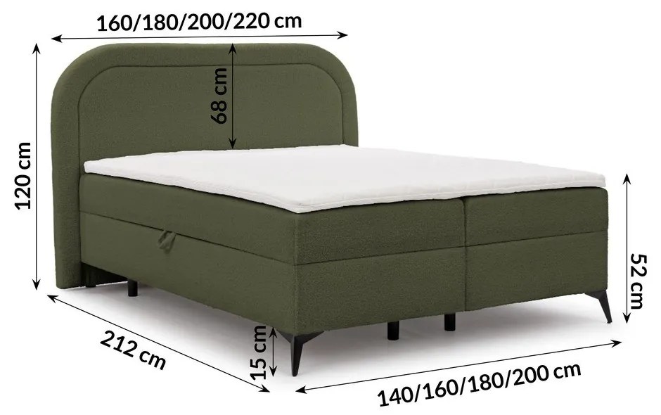 Zelená boxspring postel s úložným prostorem 160x200 cm Ornes – Ropez