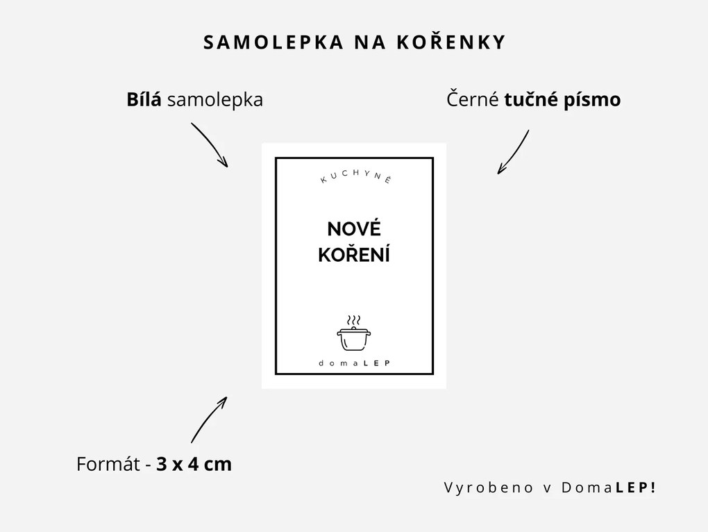 NOVÉ KOŘENÍ - Samolepka na kořenky 3 x 4 cm - DomaLEP varianta: PRŮHLEDNÁ - základní písmo
