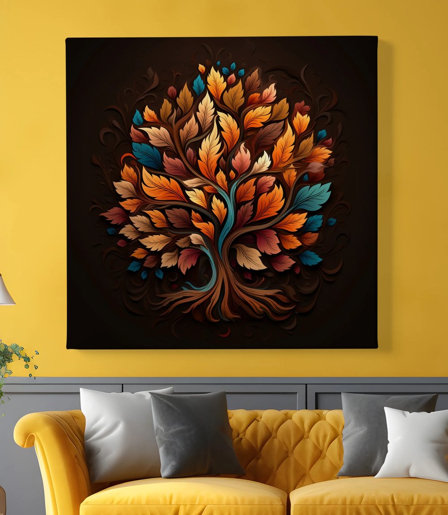 Obraz na plátně - Strom života podzimní listy FeelHappy.cz Velikost obrazu: 80 x 80 cm