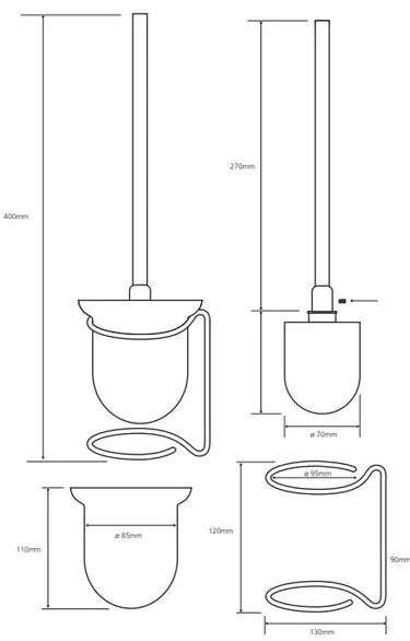 Bemeta Omega WC štětka, miska sklo, černý kartáč 104113107