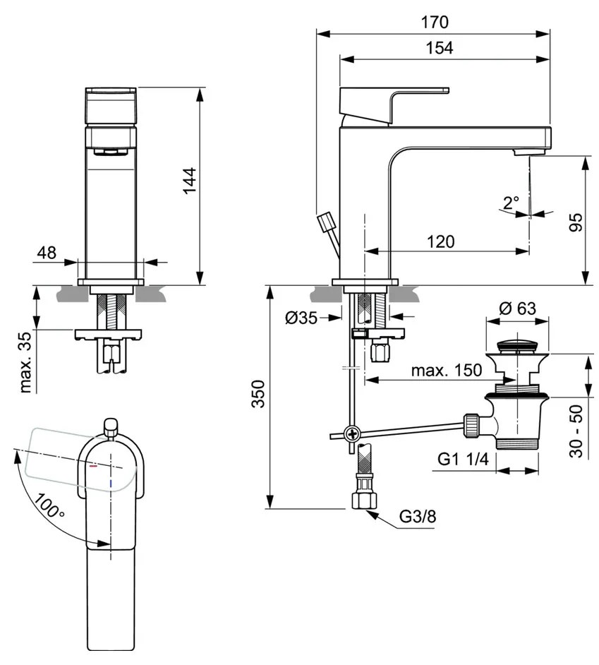 Ideal Standard Edge - Umyvadlová baterie SLIM &quot;Bluestar&quot; s odtokovou garniturou, Chrom A7102AA