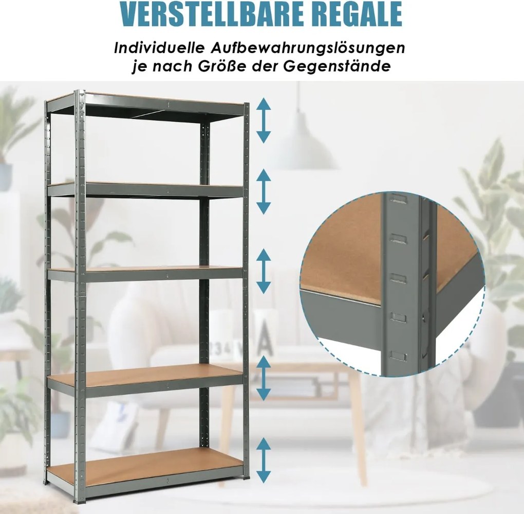 Costway Úložný regál 5 vrstev, prostorově pro velké zatížení, šedá