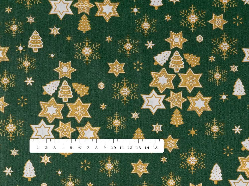 Biante Vánoční bavlněný čtvercový ubrus Sandra SA-407 Hvězdičky a stromky na zeleném 130x130 cm
