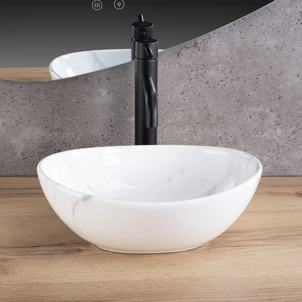 Rea Sofia Mini, umyvadlo na desku 355x270x125 mm, imitace kamene - bílá Cloudy, REA-U9236