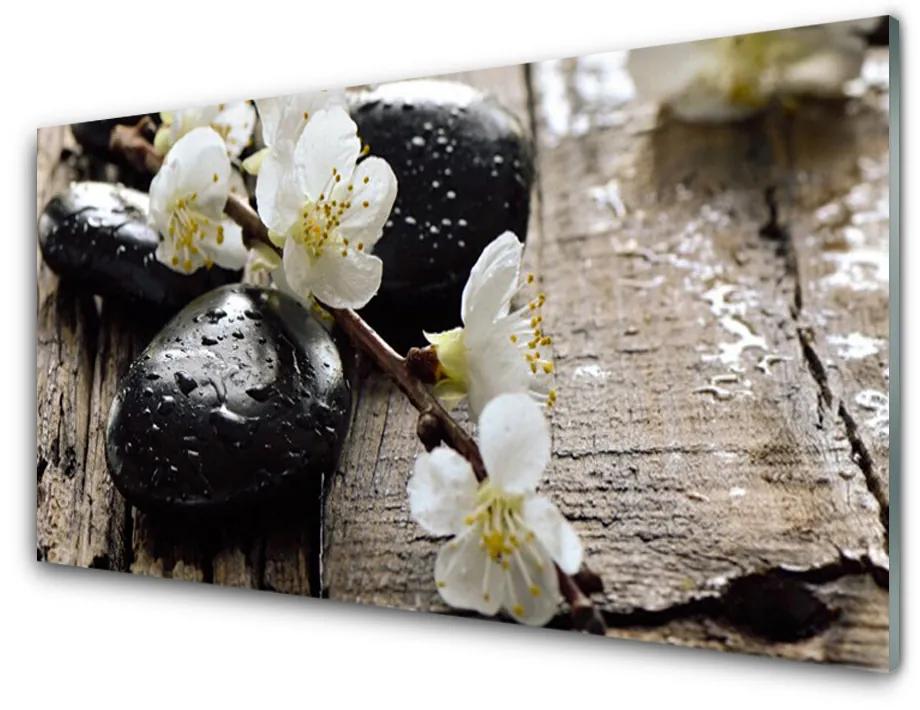 Obraz na skle Květiny Kameny Zen 100x50 cm