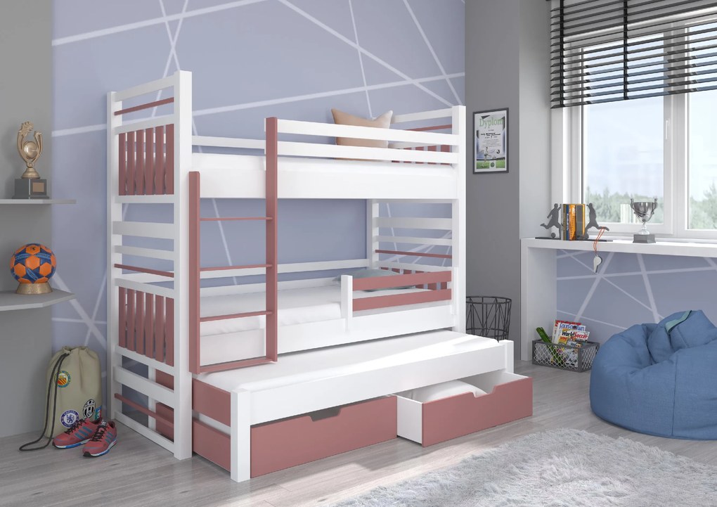 ADRK Furniture Třílůžková patrová postel HIPPO 180x80