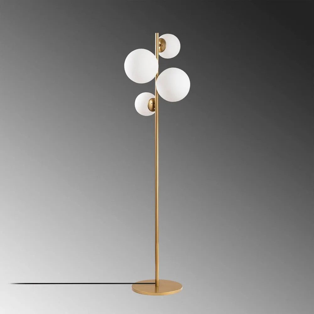 Bílá/v mosazné barvě stojací lampa se skleněným stínidlem (výška 162 cm) Fazli – Opviq lights