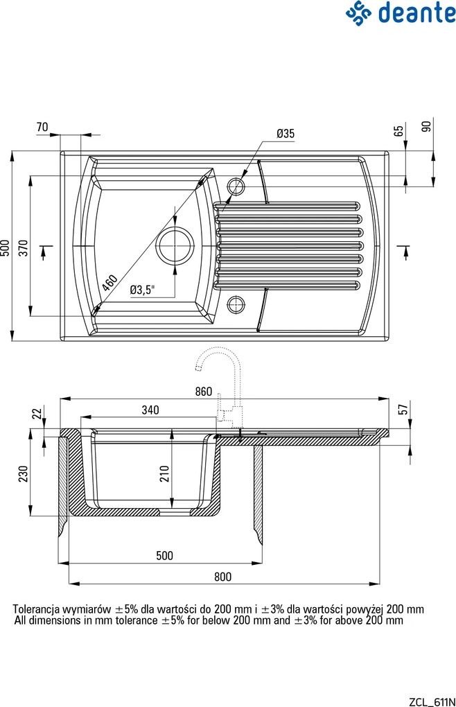 Deante Dřez Lusitano s odkapávačem, keramický - ZCL 611N bílý lesk