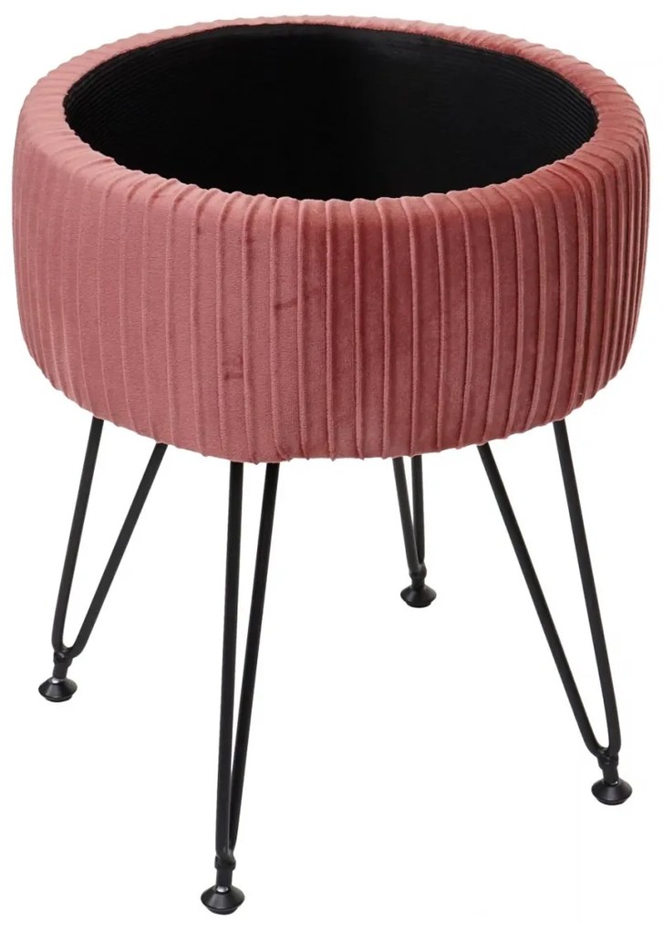 Taburetka s úložným prostorem K47 - samet, v45 x Ø33 cm - Růžová / černá