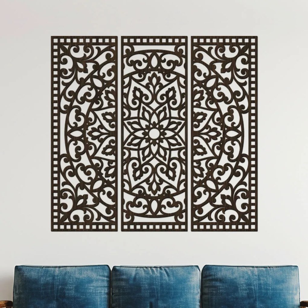 dřevo života 3 dílná dřevěná mandala na zeď ORACULUM Zvolte barvu dekoru: Wenge, Rozměry (cm): 63x60