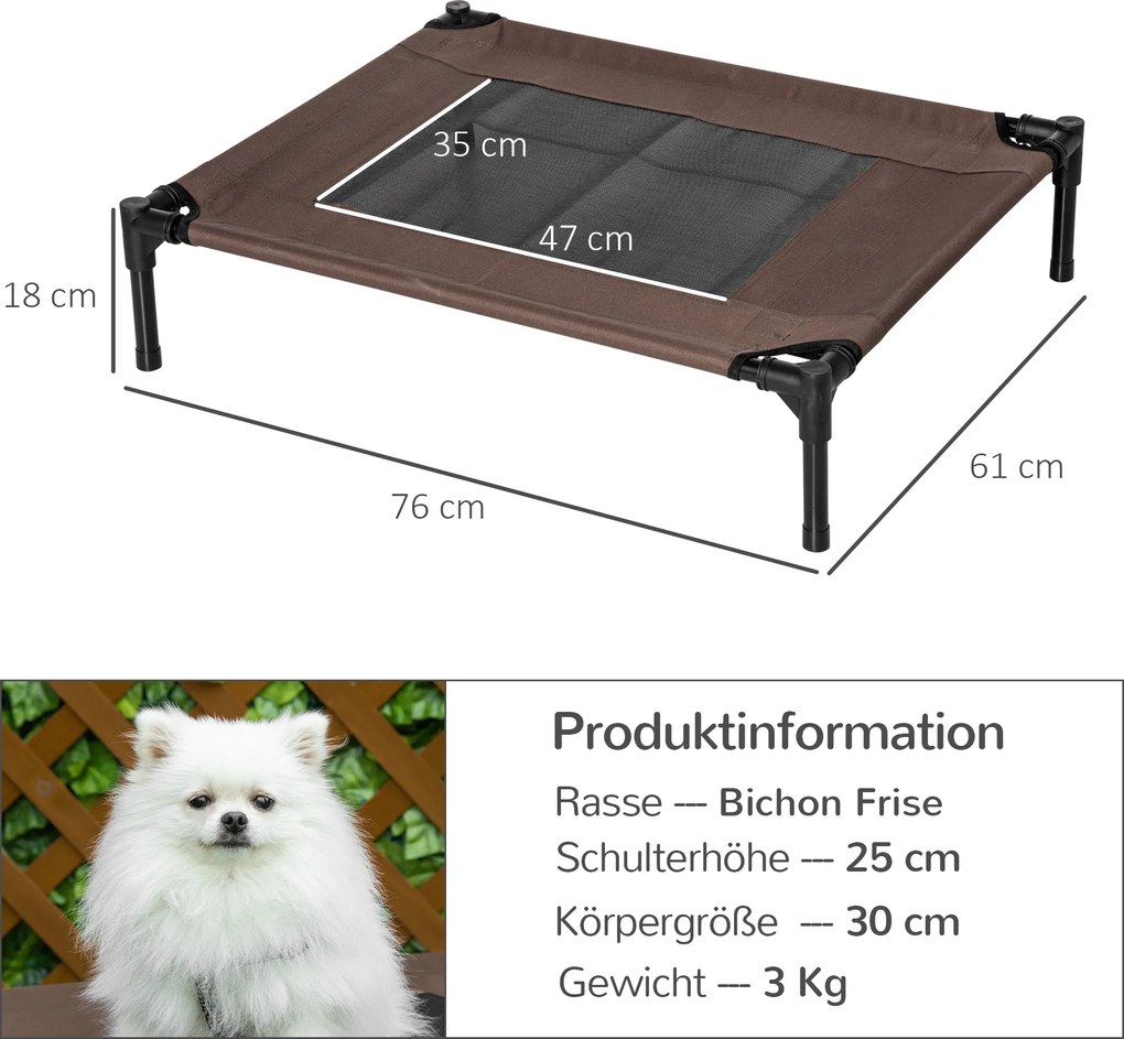 PawHut venkovní pelíšek pro psy Robustní pelíšek pro psy 76x61x18cm z materiálu 600D Oxford v hnědé barvě pro psy a kočky | Aosom.de