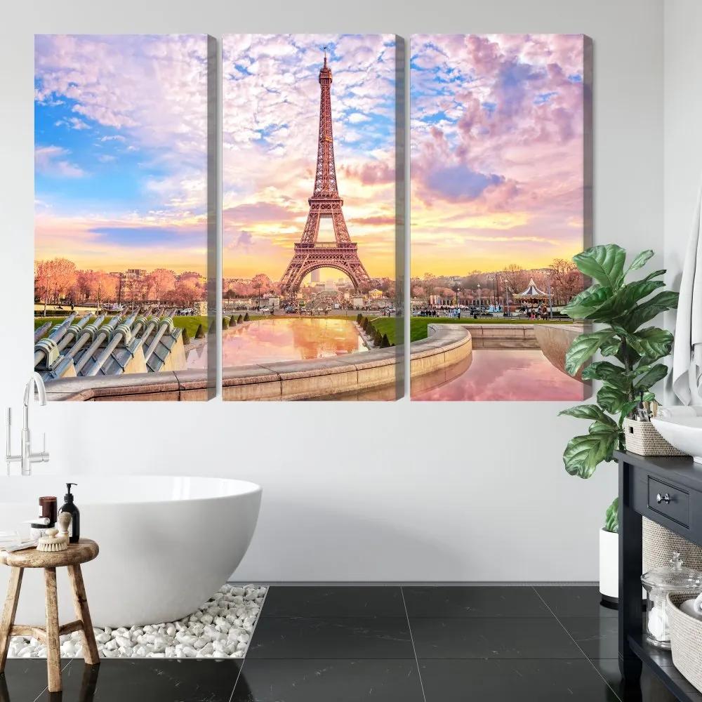 Vícedílný obraz Eiffelova Věž V Paříži Při Západu Slunce Nedostatek Nedostatek Plátno Canvas 150x100