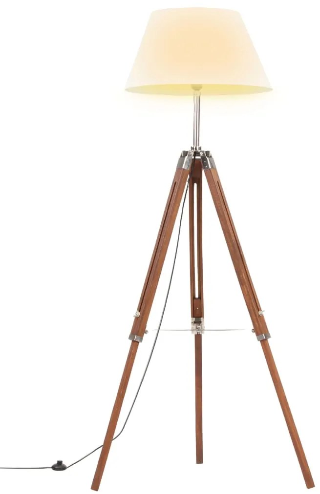 Stojací lampa Berea - masivní teakové dřevo - 141 cm | hnědá a bílá