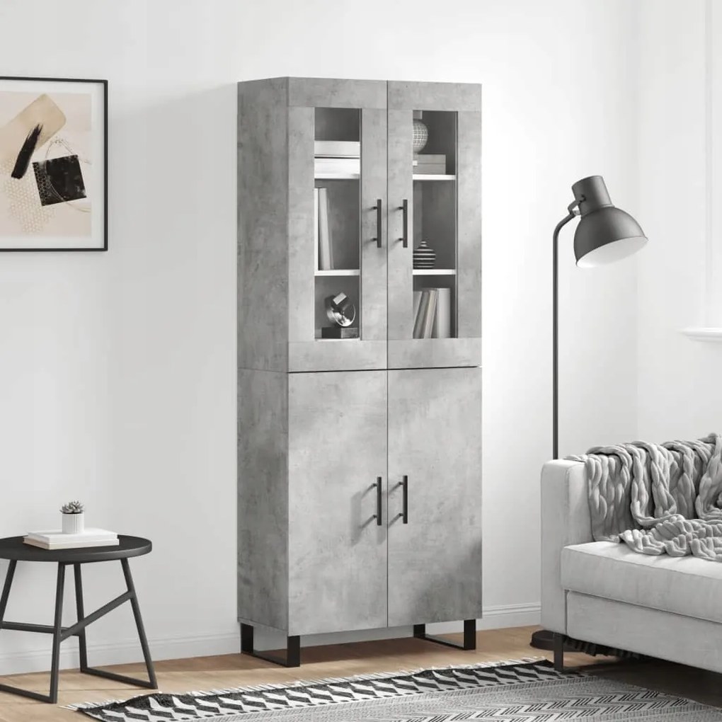 Skříň Highboard Lesklá Bílá 69,5 X 34 X 180 Cm Kompozitní Dřevo Betonová še