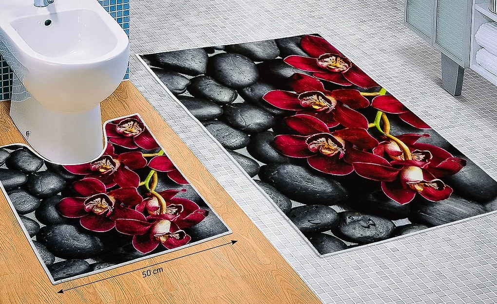 Bellatex koupelnová souprava 3D FOTOTISK ORCHIDEA, 100x60cm (předložka) + 50x60cm (na WC)