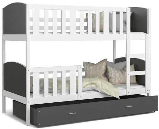 DOBRESNY Dětská patrová postel TAMI 80x190 cm s bílou konstrukcí v šedé barvě