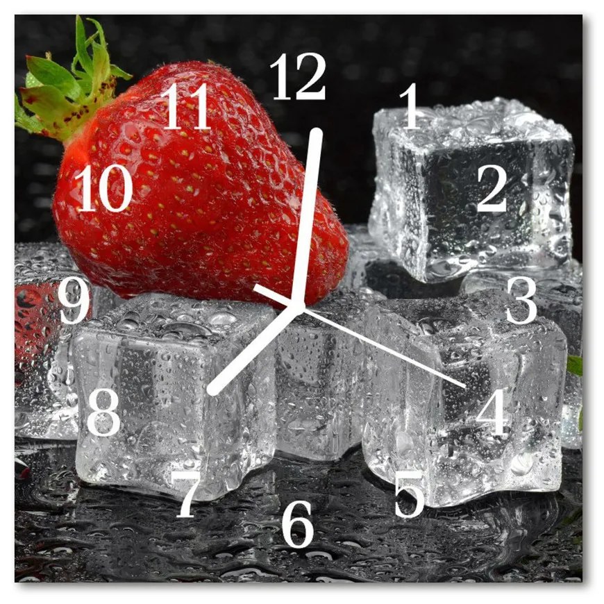 Nástenné skleněné hodiny Jahodová zmrzlina 30x30 cm