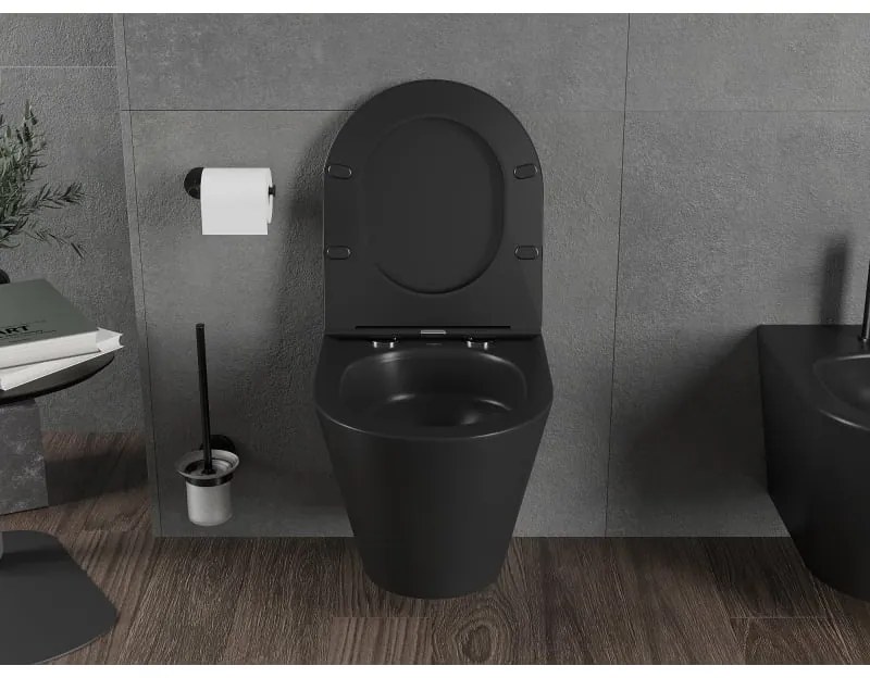 Mexen Rico, závěsná WC mísa 490x360x370 mm, Rimless Tornádo, černá matná, 3372XX85T
